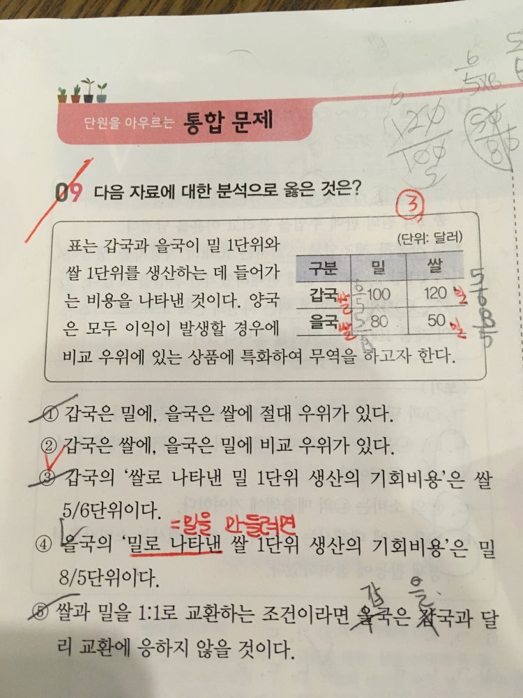 고등학교 통합사회 비교우위 문제 풀이 지식in