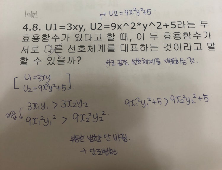 효용함수의 단조변환에 관한 문제 지식in