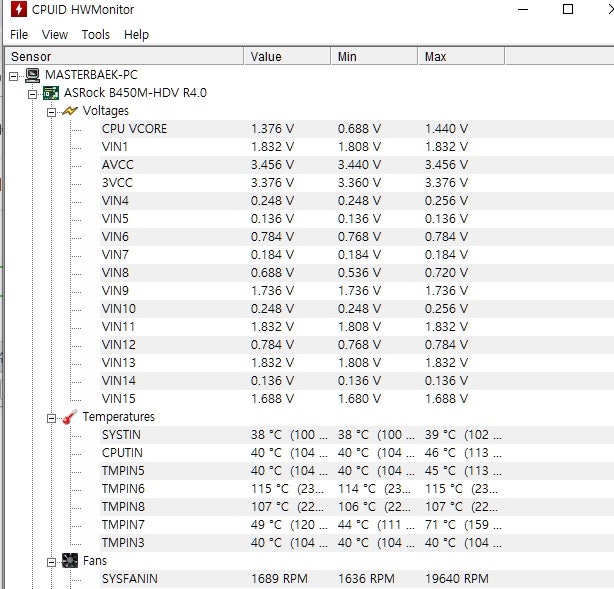메인보드 tmpin 6,8 온도가 이상합니다. : 지식iN