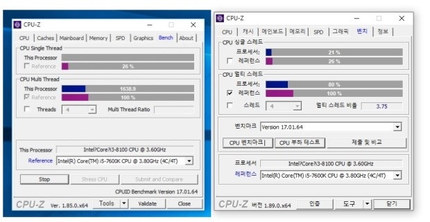 9세대 i3-8100 cpu-z 벤치 왜 이것밖에 안뜰까요..? : 지식iN