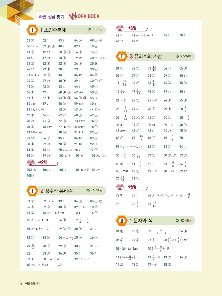 우공비q 중등수학 1 상 발전편 답지 지식in