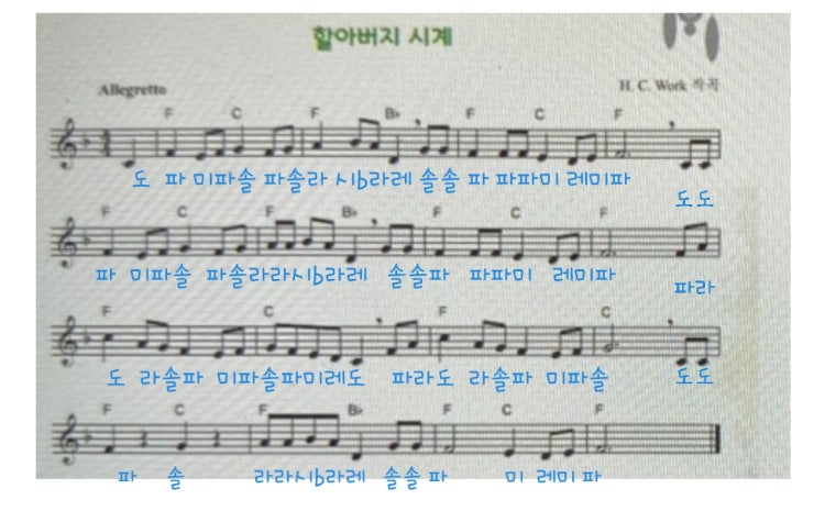 할아버지 시계 리코더 계이름 지식in