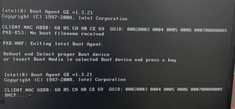 컴퓨터 부팅 안됩니다 Intel(R) Boot Agent GE v1.3.21 : 지식iN
