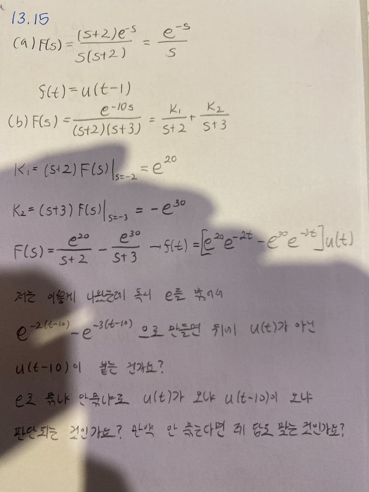 라플라스 역변환 뒤에 붙는 단위계단함수 질문 지식in
