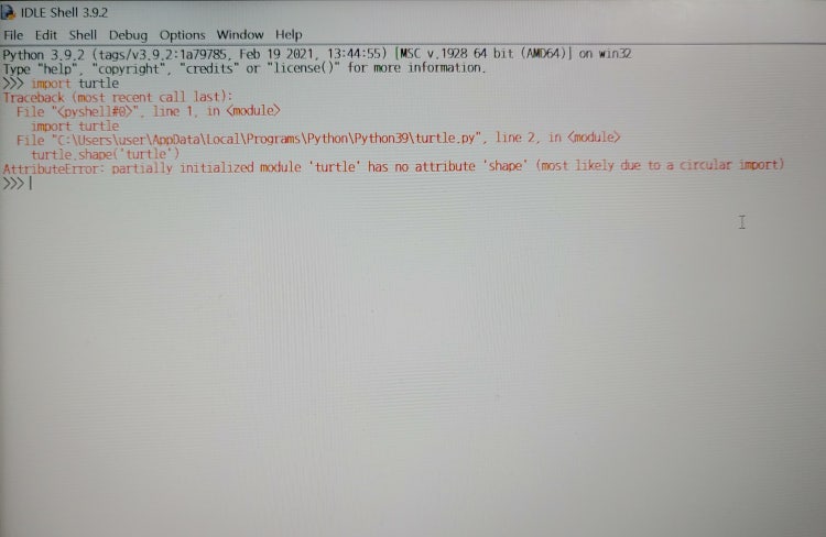 파이썬 import turtle 오류 : 지식iN