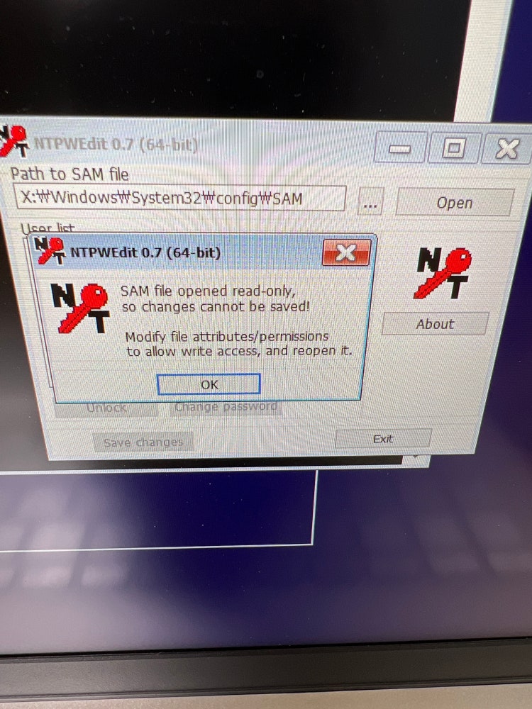 윈도우 10 비밀번호 초기화 작업중에 ntpwedit 64 : 지식iN