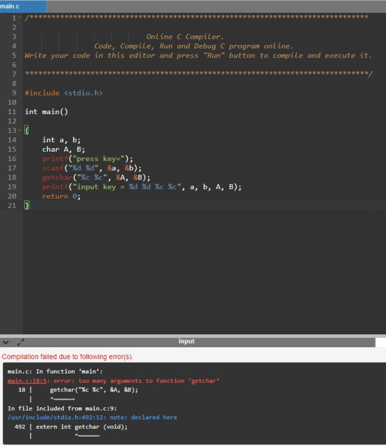 getchar 함수 사용법... : 지식iN