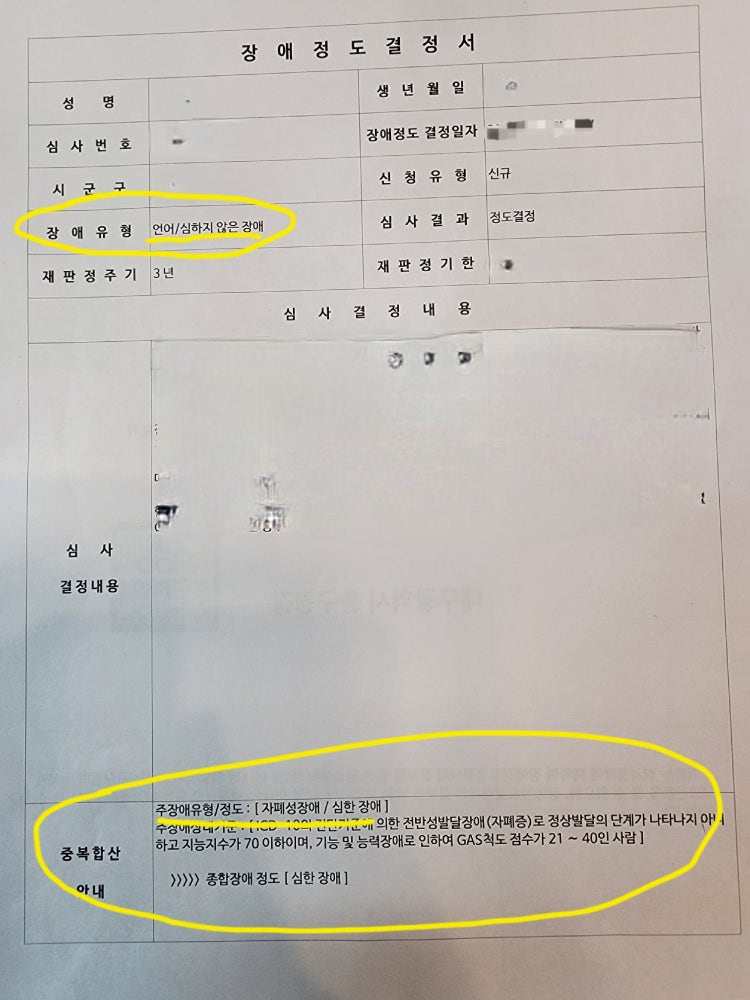 보험청구관련장애정도결정서 경증 이후 중증 등급받았을때 이후 처음 등급의 경증 결정서 해당시기 시점으로 발급제한시 조치