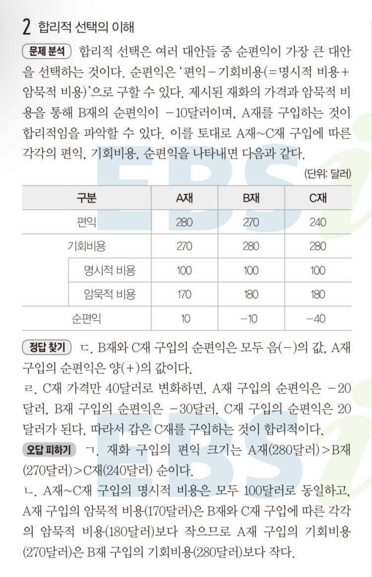 합리적인 선택기회비용 관련 문제 풀이 부탁드려요ㅠㅠ 지식in