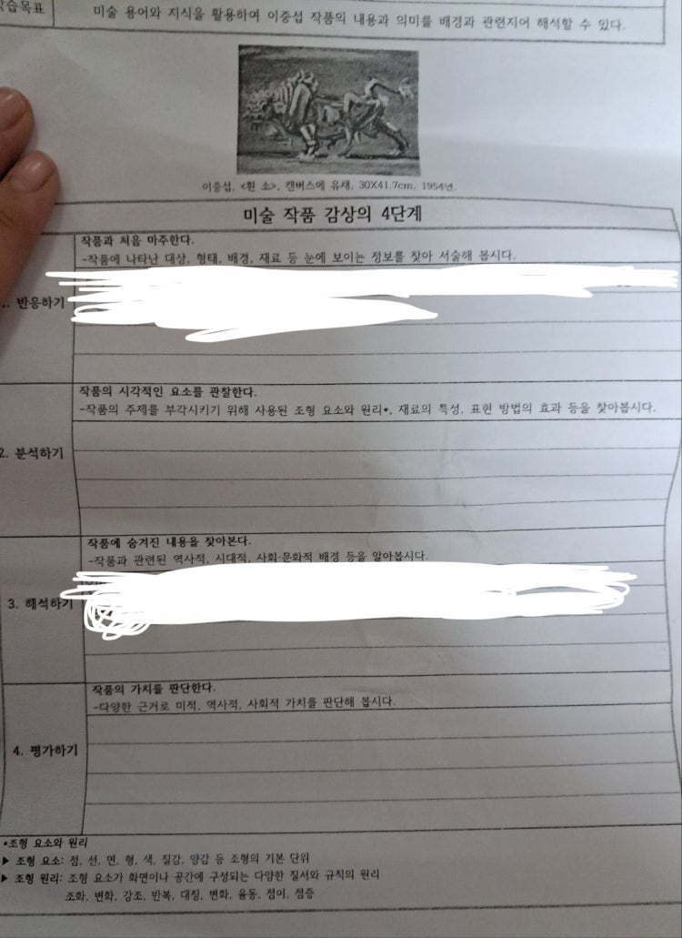 중1 미술평가 이중섭 흰 소 감상문 지식in