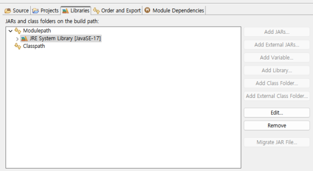 java에서 Add External JARs 비활성화 : 지식iN