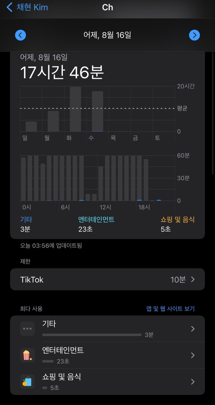스크린타임 시간은 보이는데 내역이 안보입니다 지식in