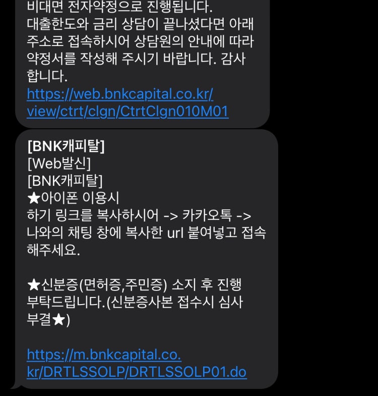 Bnk캐피탈 대출 진행 중 이상한 링크를 받았습니다 : 지식iN